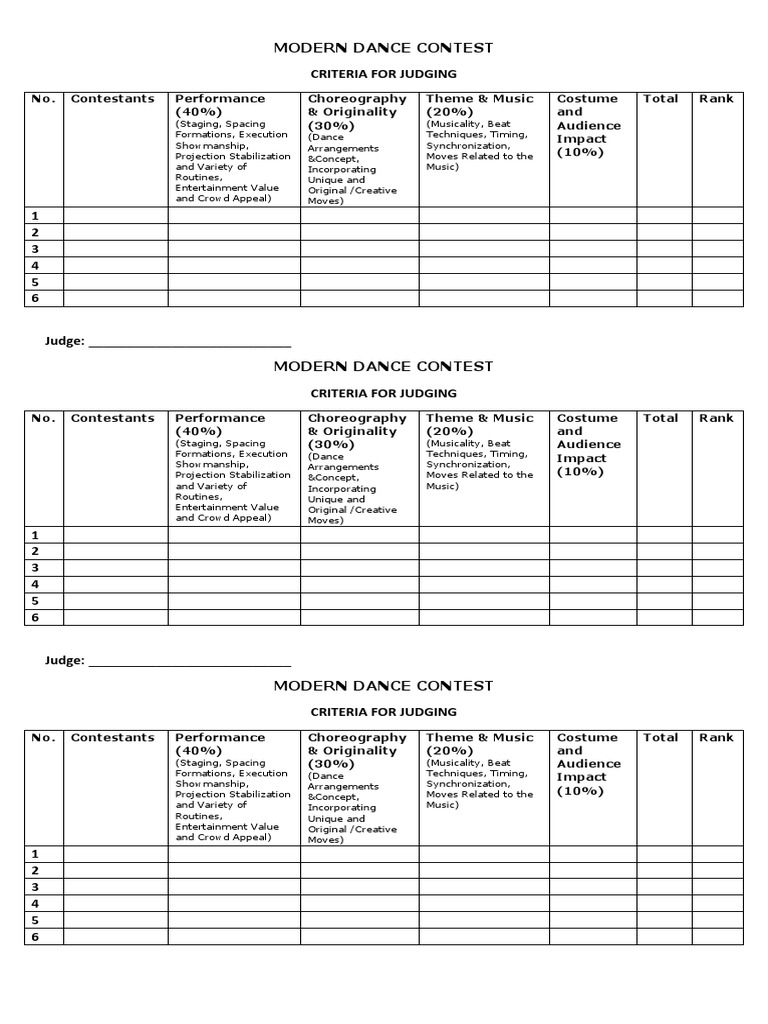 Modern Dance Contest Criteria For Judging | PDF | Singing | Entertainment