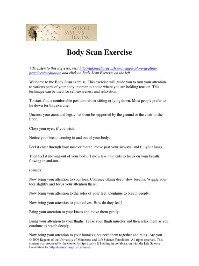 Body Scan Exercise PDF | PDF | Breathing | Relaxation (Psychology)