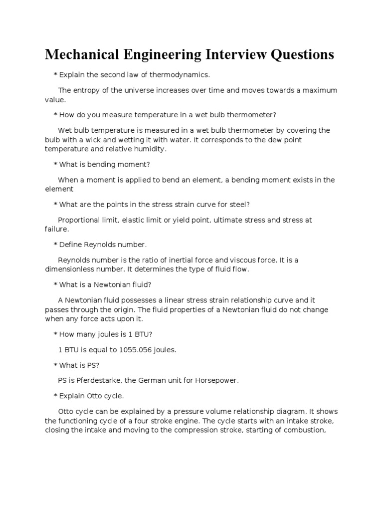 Mechanical Engineering Interview Questions | PDF | Mechanical ...