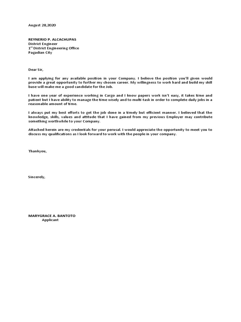 Applicatoin Letter - DPWH | PDF