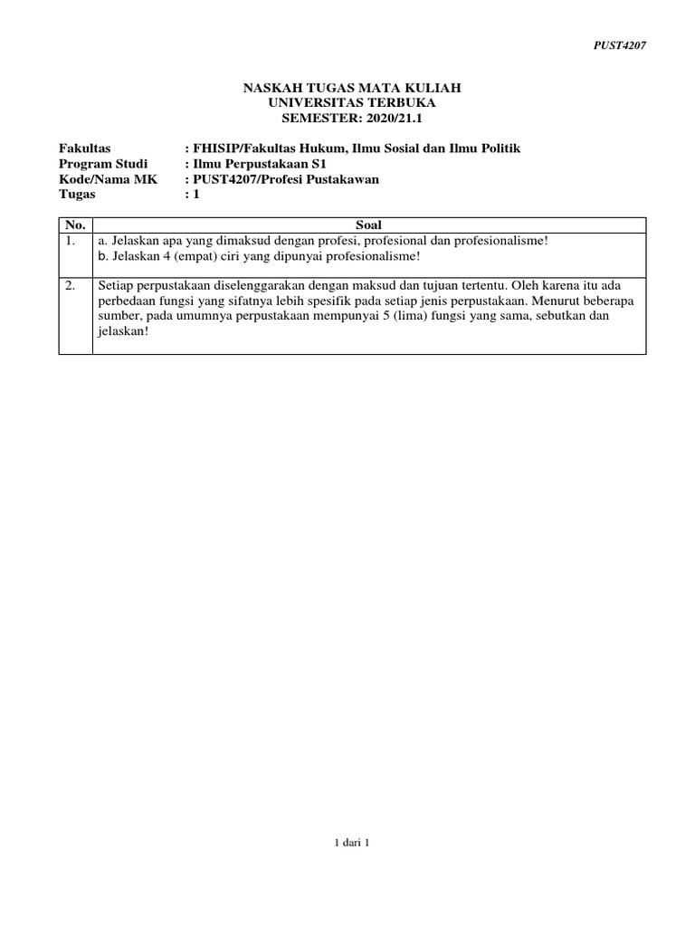 Naskah Pust4207 Tugas1 | PDF | Ilmu Sosial | Seni & Disiplin Bahasa