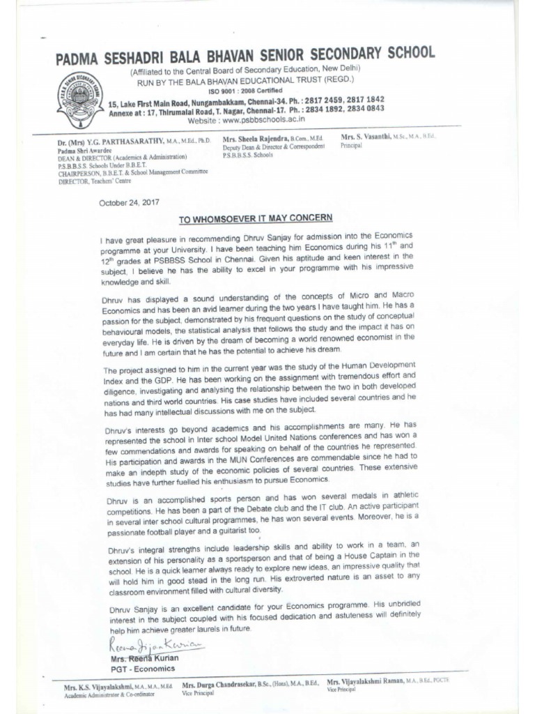 Sample Economics Reference Letter | PDF