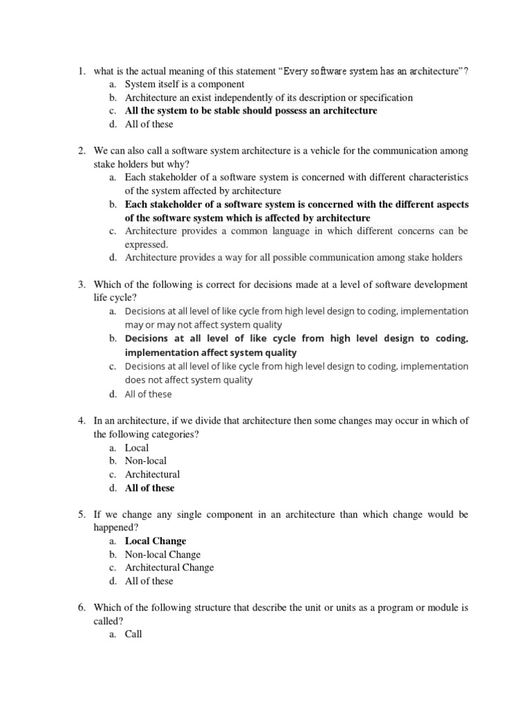 SAD Mcqs | PDF | System | Software Architecture