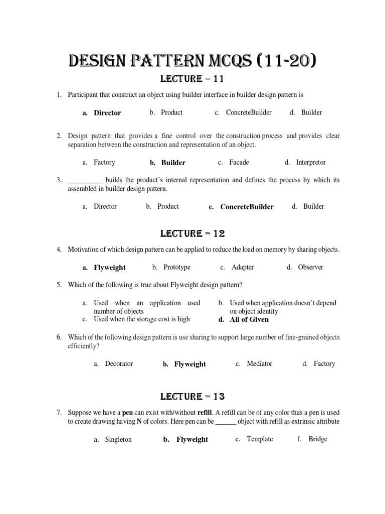 Design Pattern MCQS 11 - 20 | PDF | Object (Computer Science) | Motivation