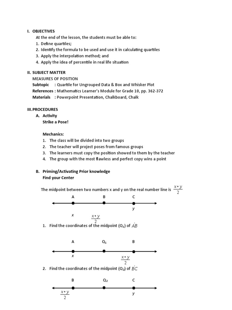 Lesson Plan - Quartile For Ungrouped Data | PDF | Quartile | Teaching ...