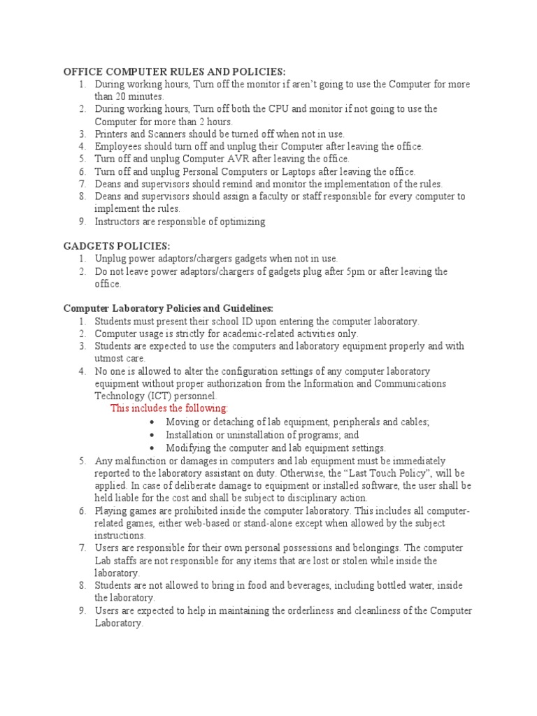 Rules and Policies - Computers and Gadgets | PDF | Laboratories ...