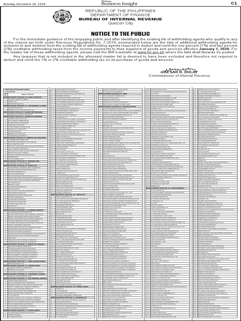 Updated Withholding Agents List 2020 | PDF | Withholding Tax | Business