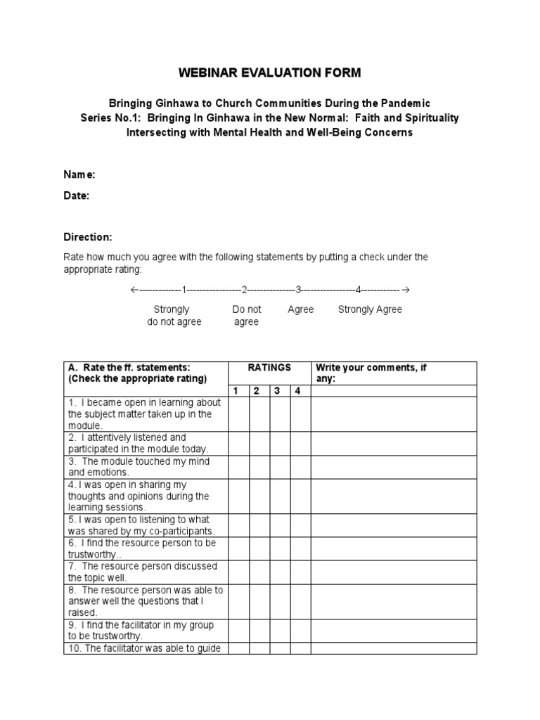 Webinar Evaluation Form Rates Presentation | PDF
