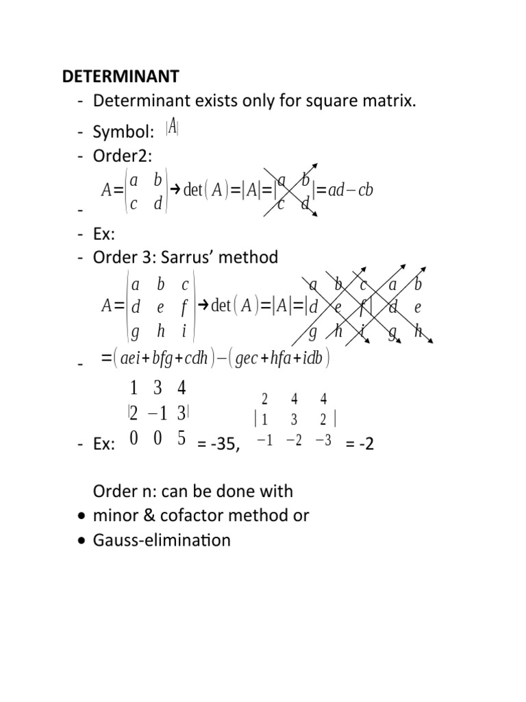 Determinant Exists Only For Square Matrix. - Symbol: - Order2: - Ex ...