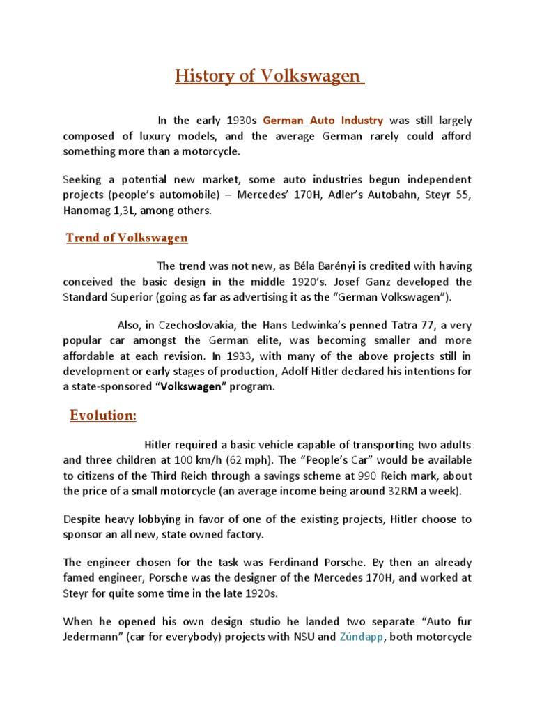 Volkswagen's Origins and Evolution | PDF | New Product Development ...