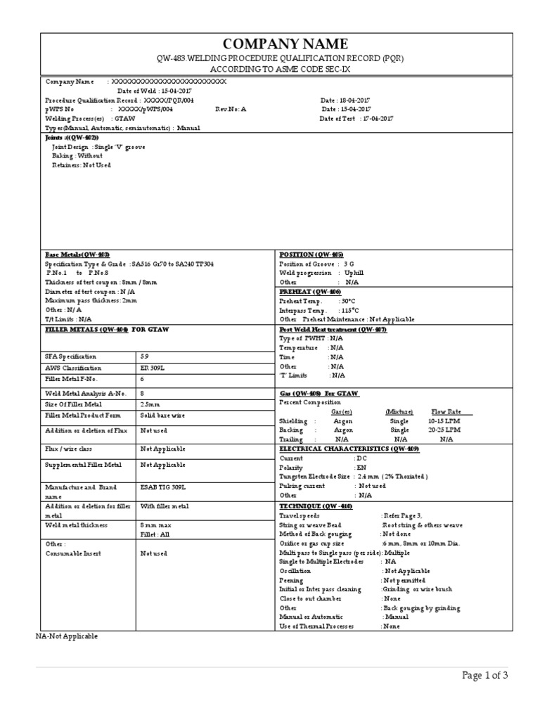 Procedure Qualification Record (PQR) | PDF | Electric Heating | Welding