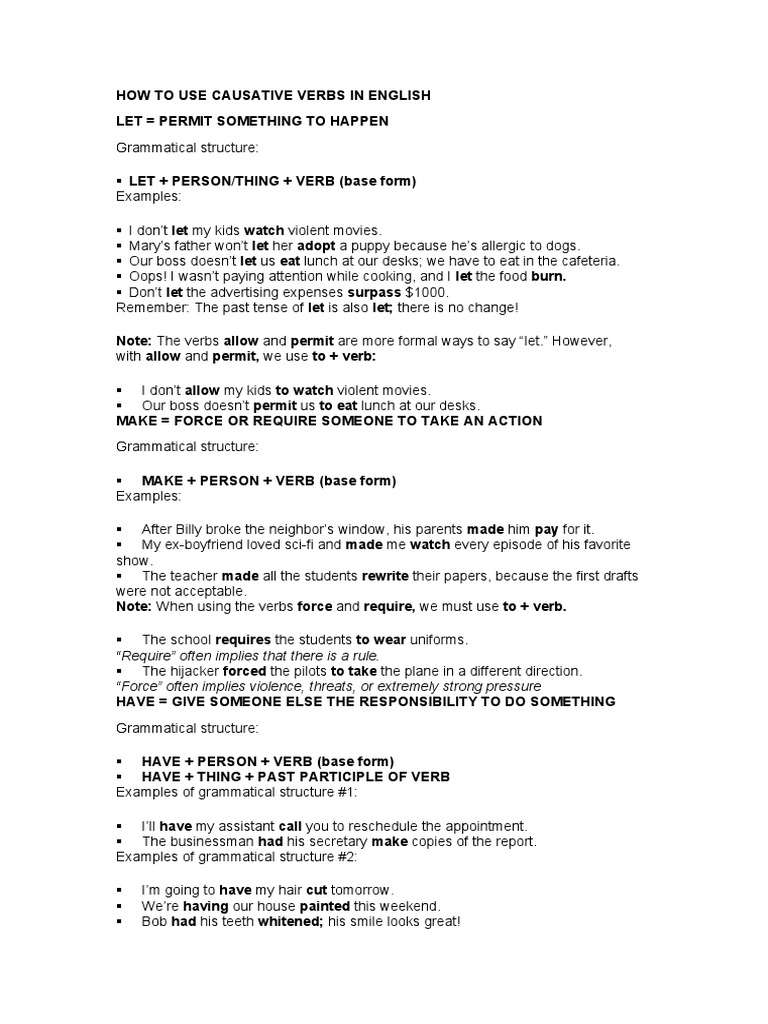 How to Use Causative Verbs in English | PDF | Verb | Linguistic Morphology