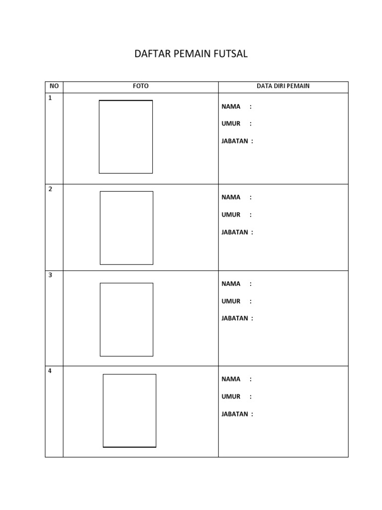 Daftar Pemain Futsal Lengkap | PDF | Kajian Bahasa Asing | Sains ...