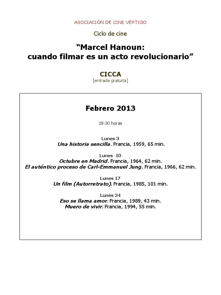 Marcel Hanoun: Cuando Filmar Es Un Acto Revolucionario | PDF | Cine