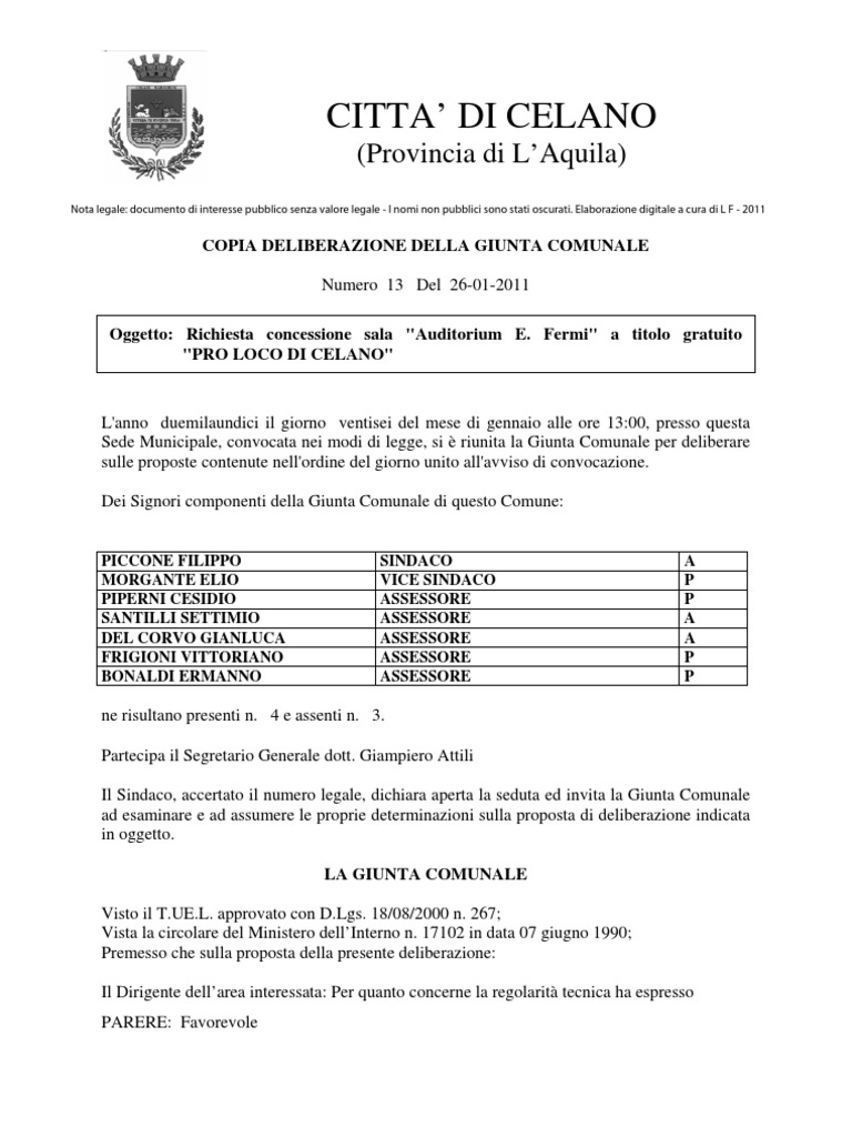 Delibera Giunta N 013 | PDF Delibera Giunta N 013 | PDF