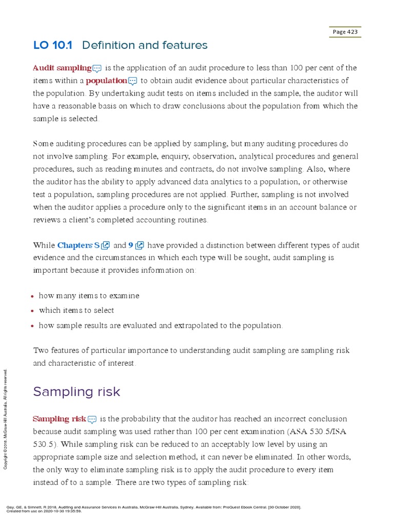Definition and Features: Sampling Risk | PDF | Audit | Risk