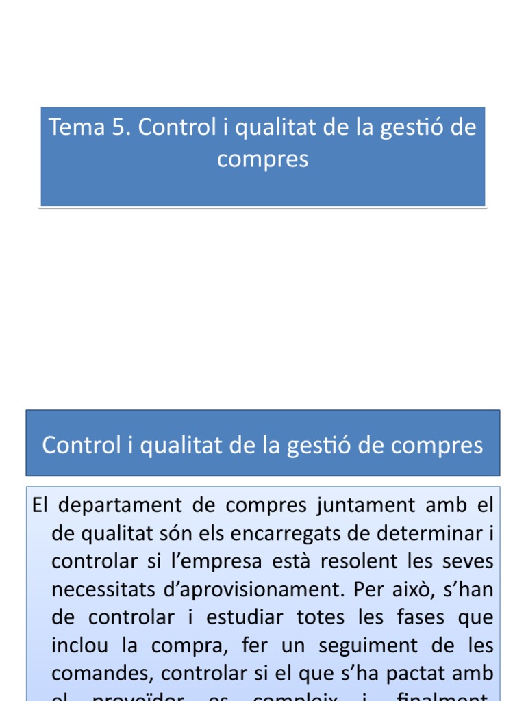 Tema 5 Control I Qualitat Gestió de Compres | PDF