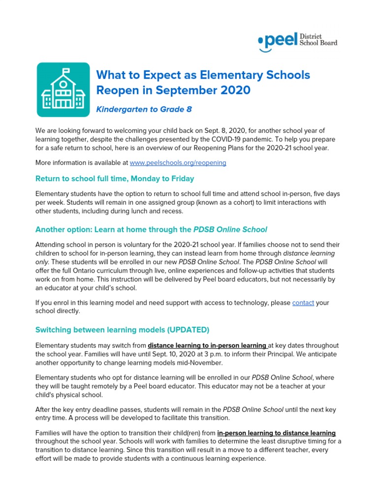 Elementary School Reopening Plans 2020 | PDF | Schools | Classroom