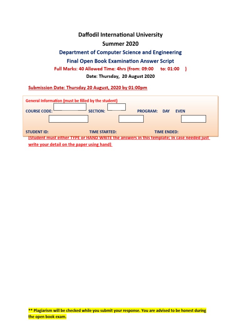 Online - Exam - Response - Submission - Template - Summer 2020 | PDF