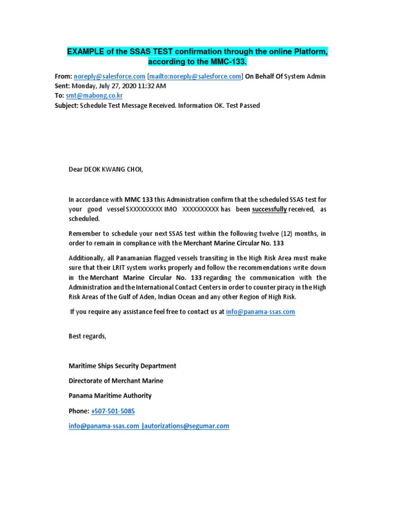 EXAMPLE of The SSAS TEST Confirmation Through The Online Platform ...