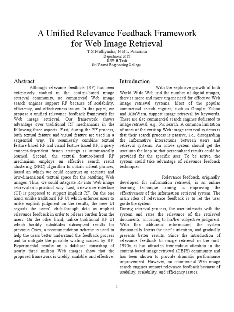 A Unified Relevance Feedback Framework for Web Image Retrieval that Seamlessly Combines Textual ...