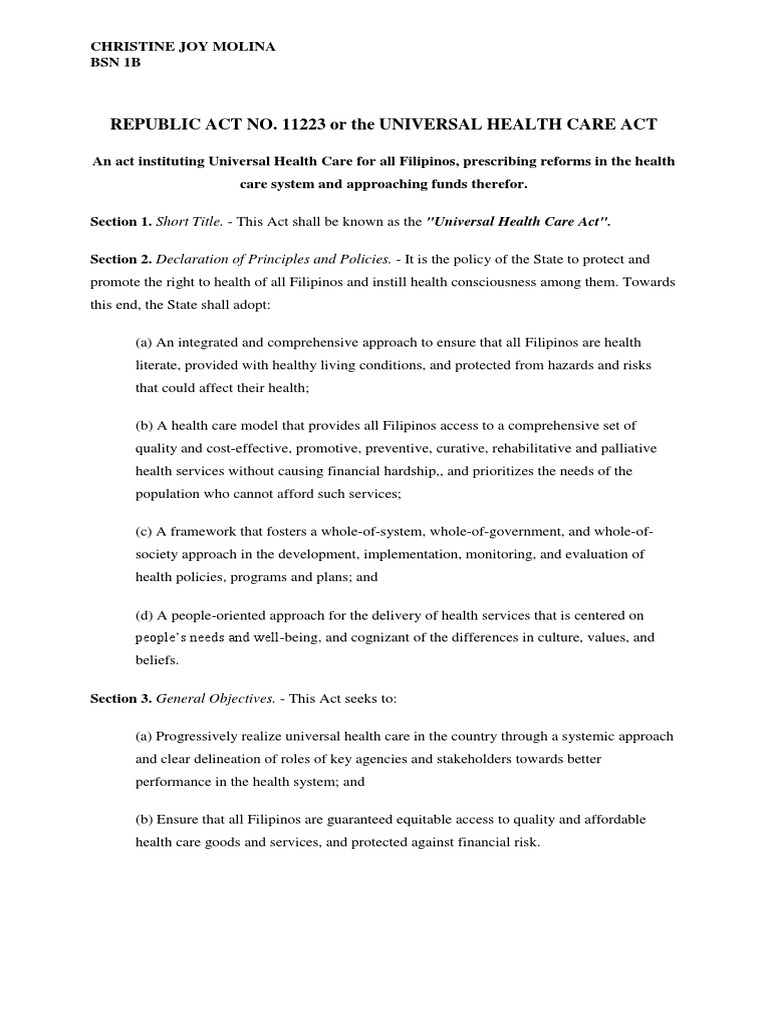Republic Act No. 11223 or The Universal Health Care Act | PDF ...