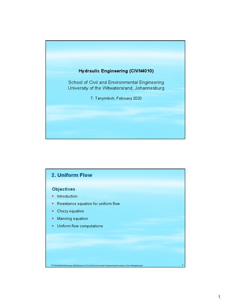Hydraulic Engineering Uniform Flow Concepts | PDF | Fluid Dynamics | Friction