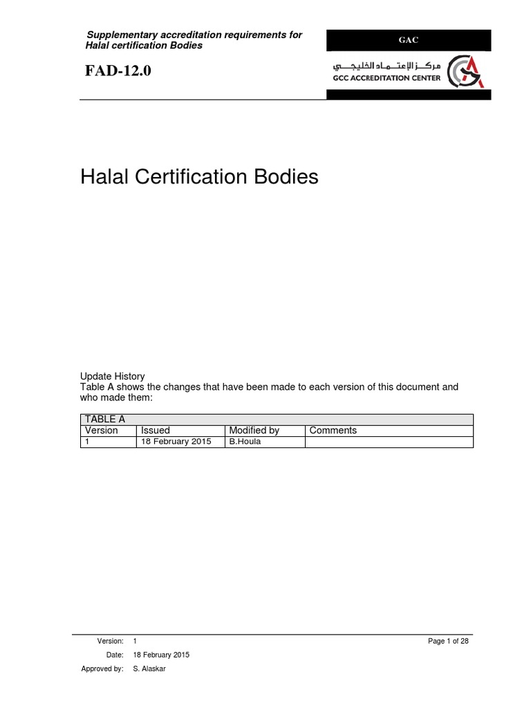 FAD 12.0 - GAC Supplementary Requirements For Halal Certification Bodies v1 PDF | PDF ...