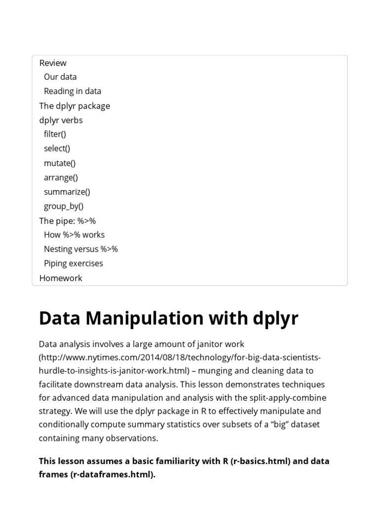 Data Manipulation With Dplyr | PDF | Metabolism | Molecular Biology