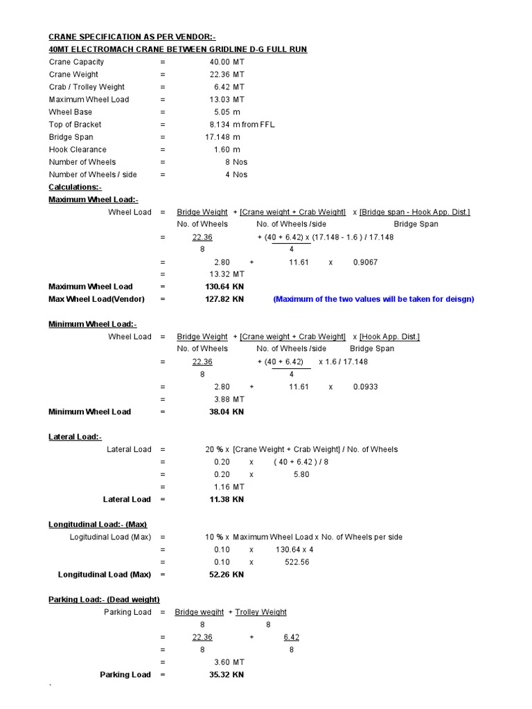 EOT Crane Load Capacity Calculations | PDF | Construction Equipment ...
