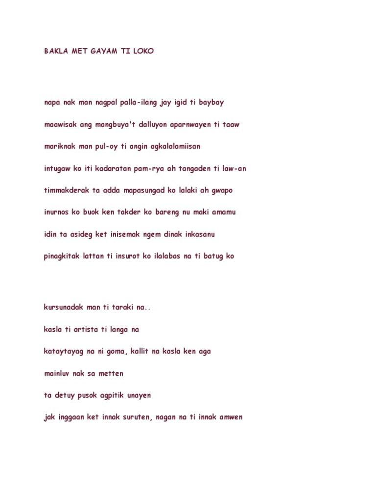 Bakla Met Gayam Ti Loko | PDF | Leisure | Songs Written
