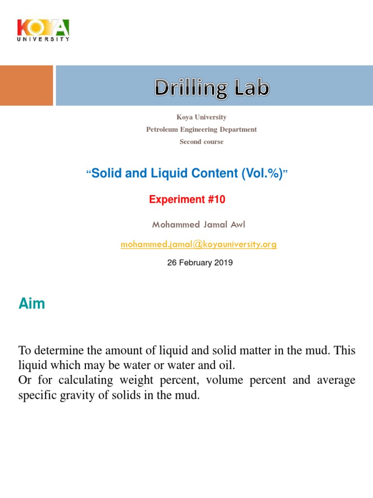 Solid and Liquid Content (Vol.%) : Experiment #10 | PDF | Liquids | Density