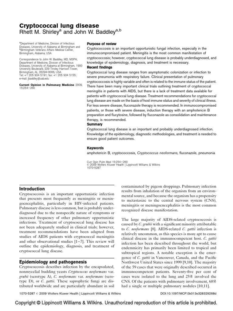 Cryptococcal Lung Disease | PDF | Immunology | Clinical Medicine
