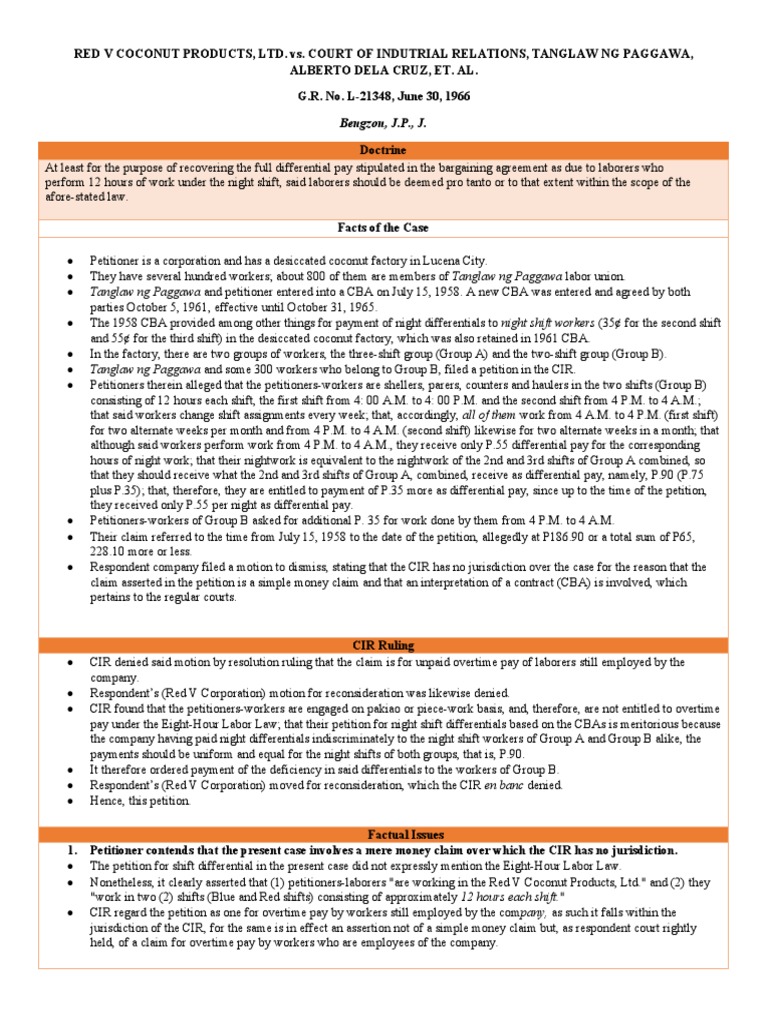 Red V Coconut Products, Ltd. vs. CIR | PDF | Overtime | Piece Work