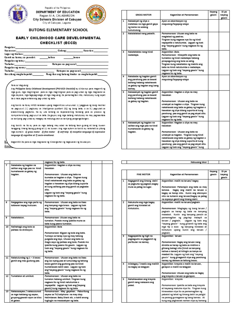 Eccd Checklist For Parents With Procedure 1 | PDF