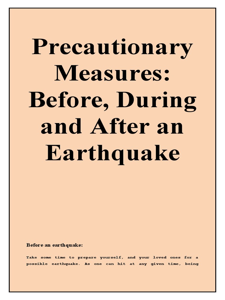 Precautionary Measures: Before, During and After An Earthquake | PDF ...