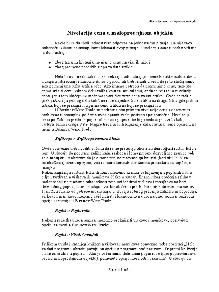 Nivelacija Cena U Maloprodaji PDF | PDF