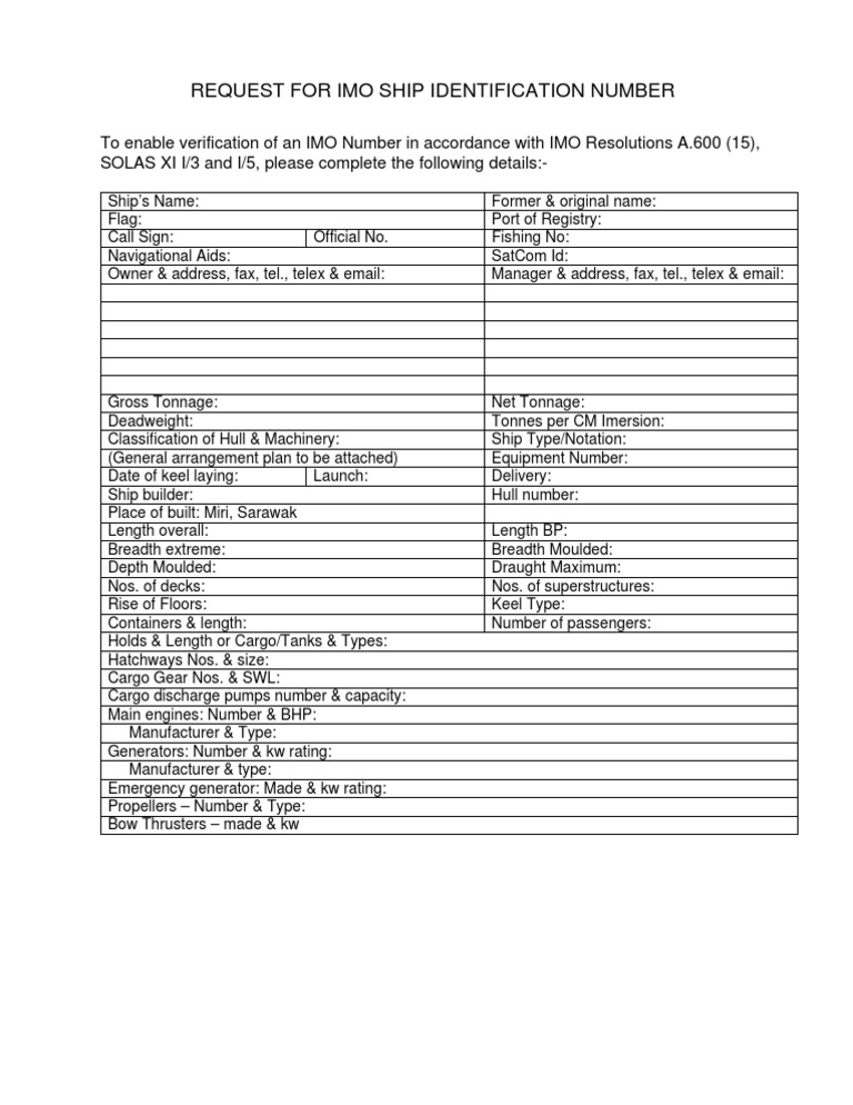 1.c.) REQUEST FOR IMO SHIP IDENTIFICATION NUMBER | PDF