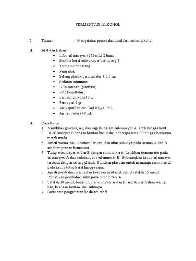 Laporan Praktikum Fermentasi Alkohol | PDF | Sains & Matematika