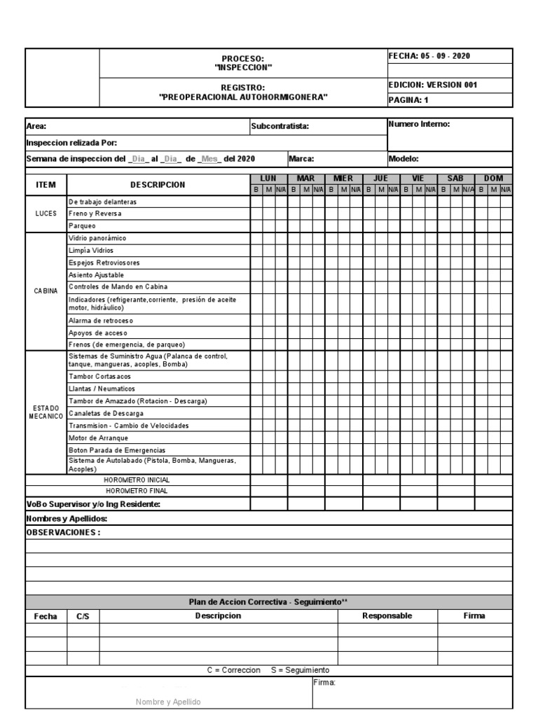 Pre-operational Inspection Report of a Concrete Mixer Truck | PDF ...