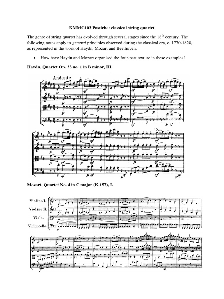 KMMC103 String Quartets Handout | PDF | String Quartet | String Instruments