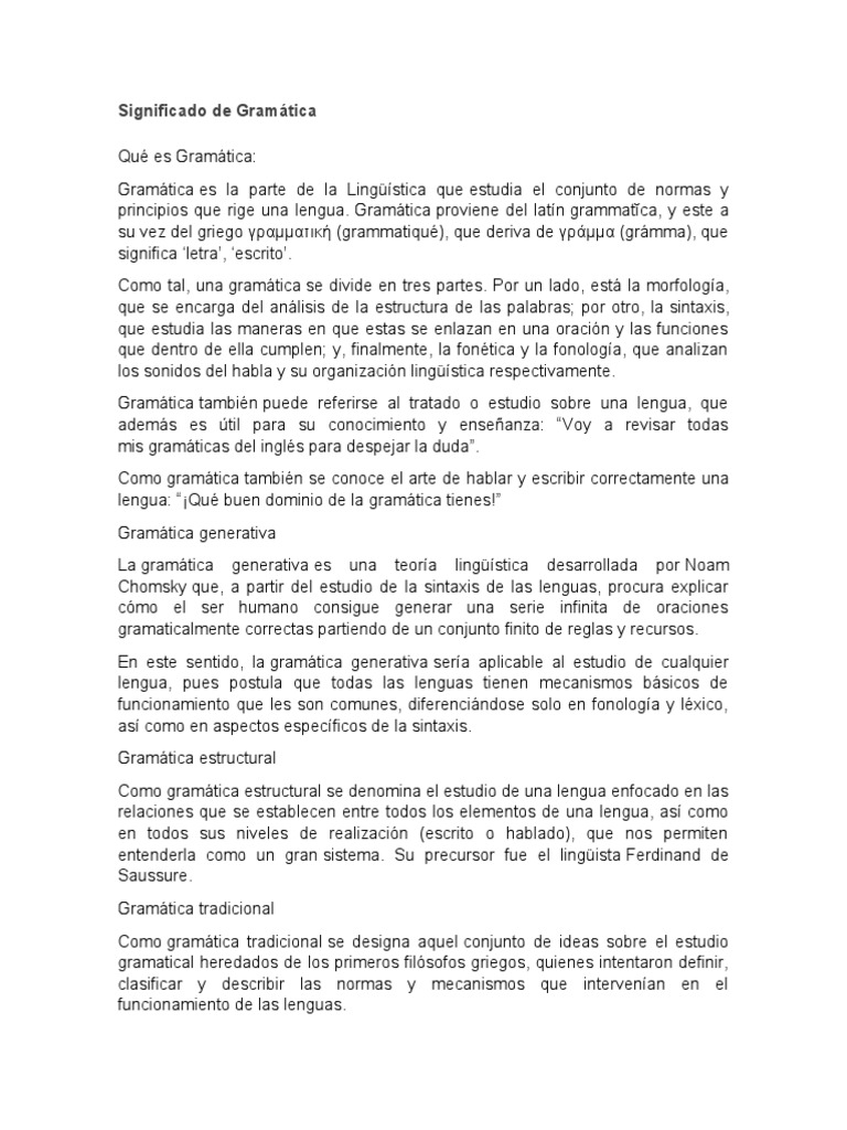 Significado de Gramática | PDF | Gramática | Oración (Lingüística)