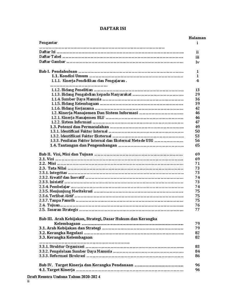 Daftar Isi Renstra | PDF | Seni