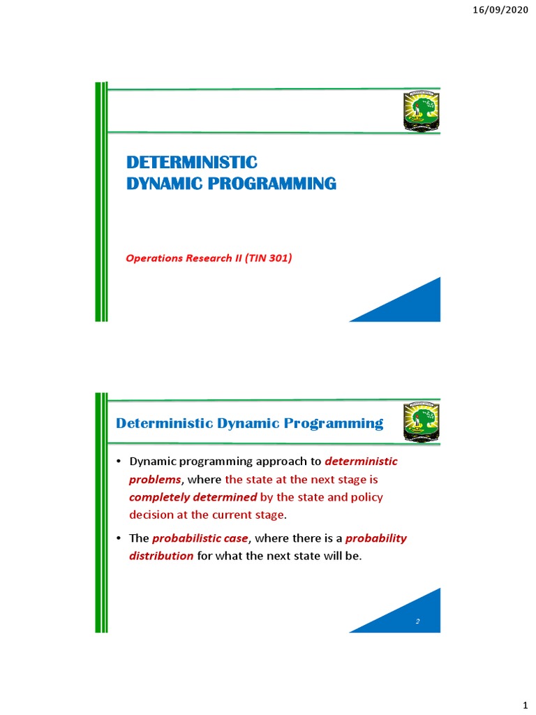 05 Or2 Dynamic Programming Deterministic Pdf Pdf Dynamic Programming Mathematical