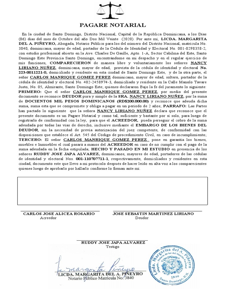 Pagare Notarial | PDF | República Dominicana | Justicia
