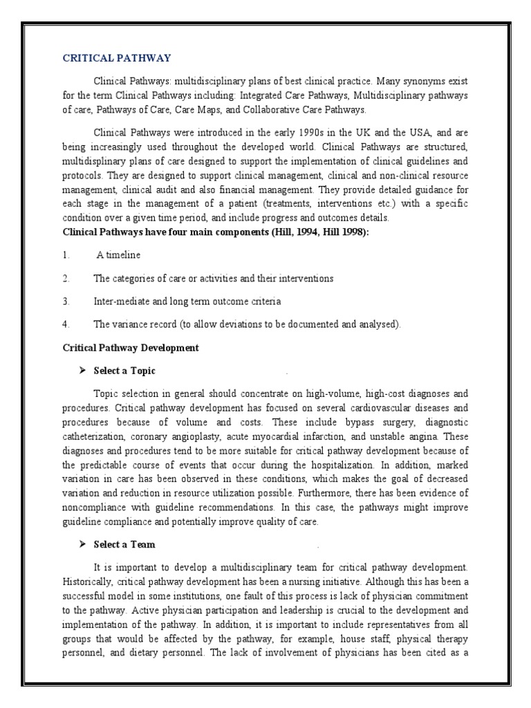 Critical Pathway: Clinical Pathways Have Four Main Components (Hill ...