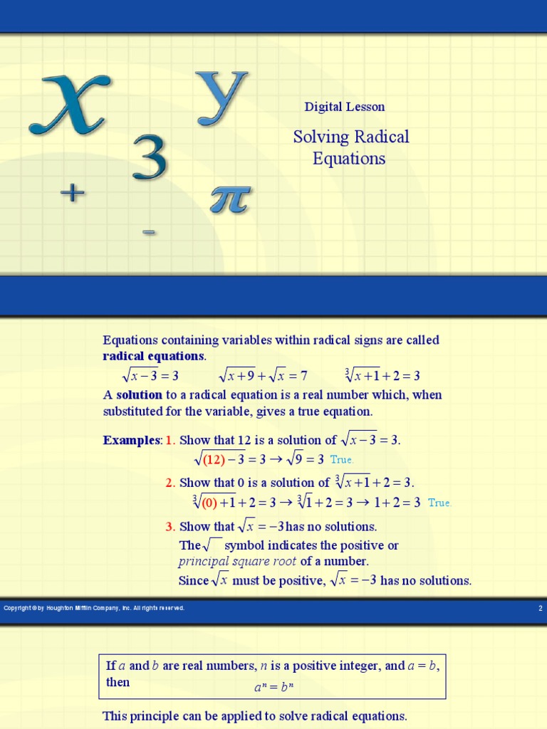 Solving Radical Equations | PDF | All Rights Reserved | Numbers