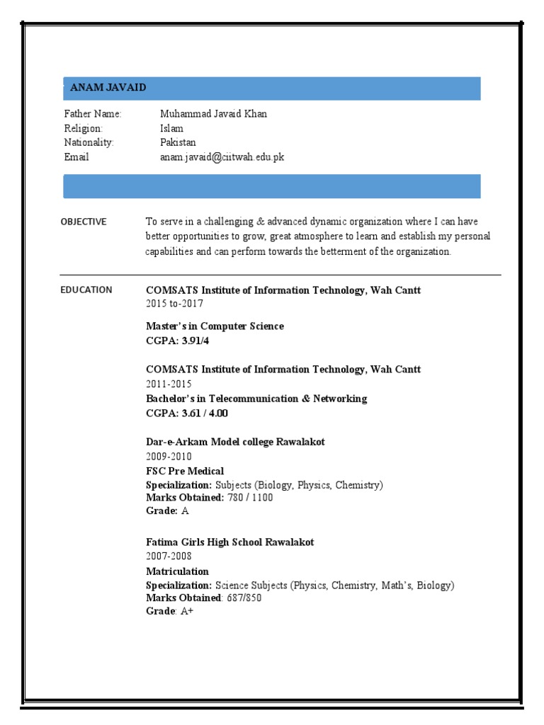 Anam Javaid (CV) | PDF | Router (Computing) | Computer Network