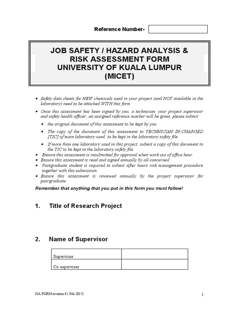 2017 JSA - Form - NEW - 022017 Rev 8 | PDF | Personal Protective ...