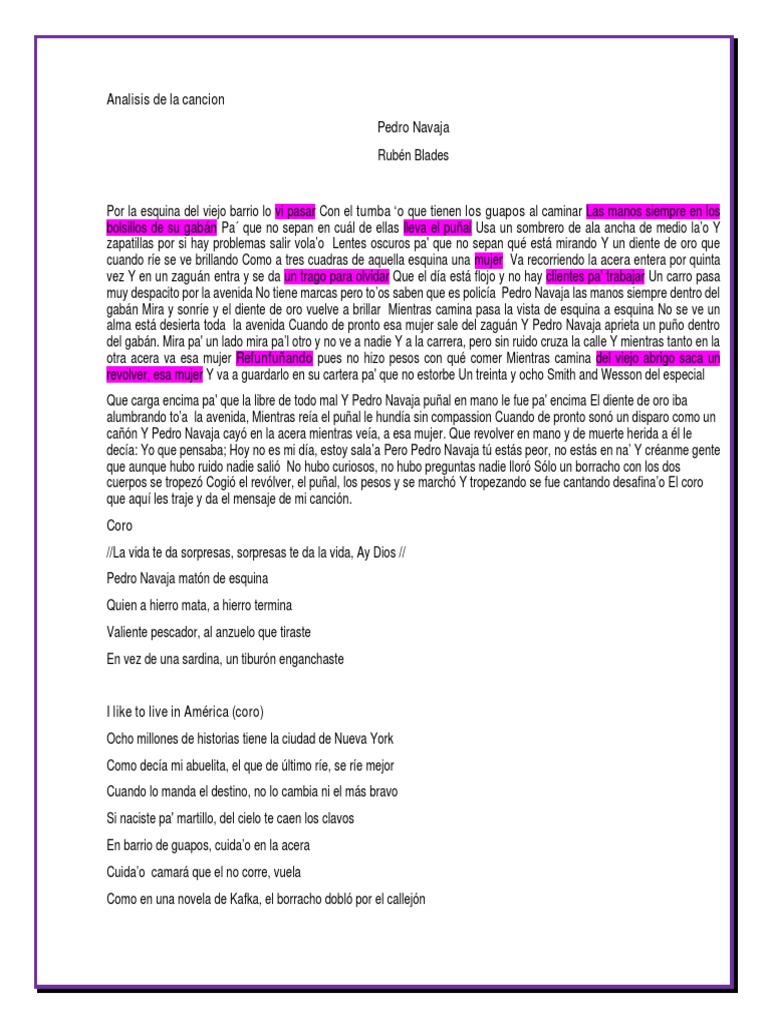 Analisis de La Cancion Pedro Navaja Ok | PDF | Prostitución | Ropa